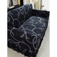 Black Scroll Print Skirt-Style Elastic Sofa Cover, Full Coverage ...