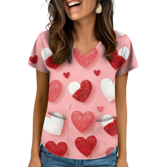 Black Scrub For Women,Plus Size Women's V-Neck Valentine's Day Print ...