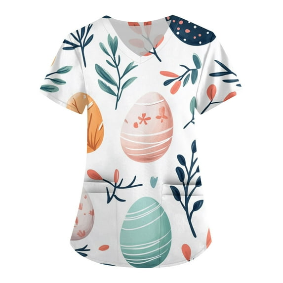 Black Scrub For Women，Scrub Tops Womens Cute Easter Printed Nurse ...