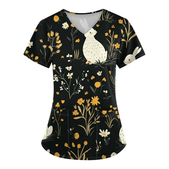 Black Scrub For Women，Scrub Tops Womens Cute Easter Printed Nurse ...