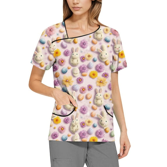 Black Scrub For Women，Scrubs for Women Trendy Easter Printing Plus Size ...