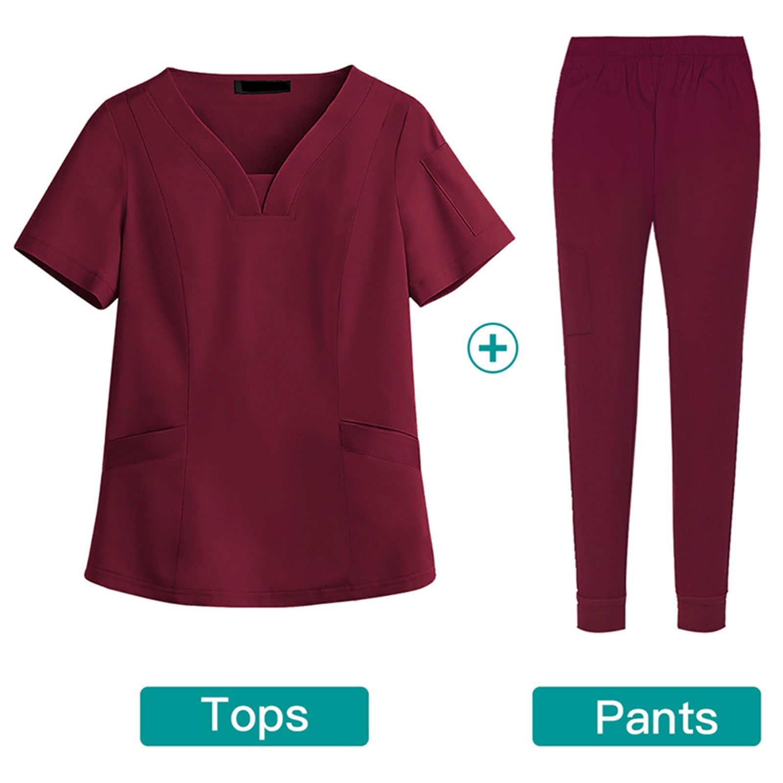 Black Scrub Sets For Women Solid Color V-Neck Scrub Uniform Set ...