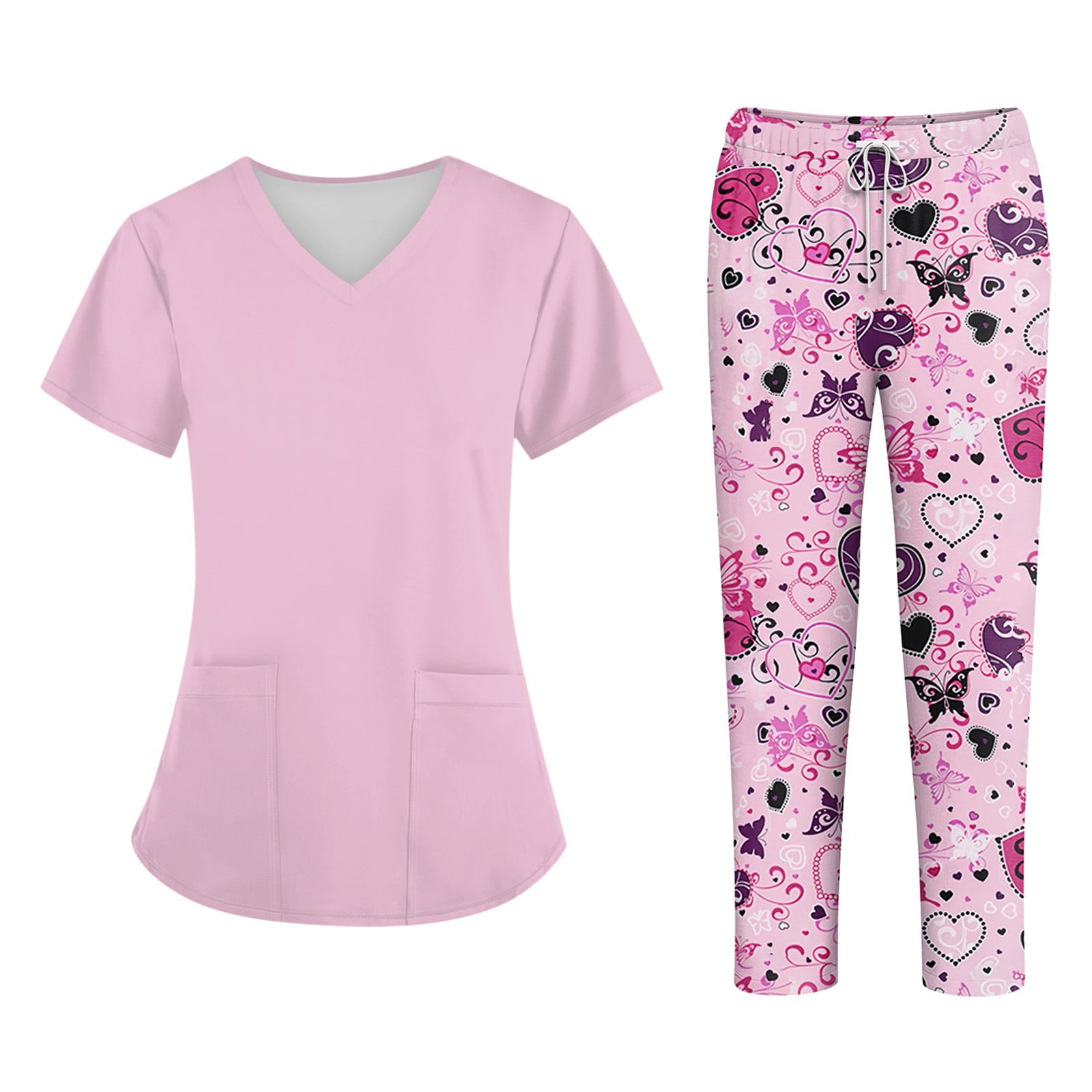 Black Scrub Sets For Women,Scrubs For Women Set Short Sleeve Animal ...