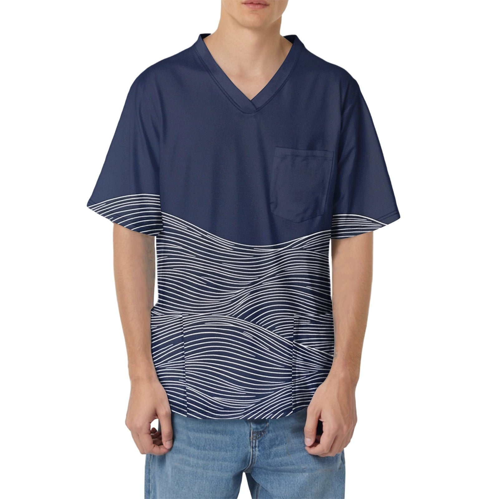 Black Scrub Top Short Sleeve with Designs Plus Size Scrubs Men Summer ...