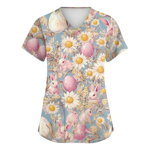 Black Scrubs For Women，Easter Scrub Tops Women Plus Size Bunny Egg Hunt ...