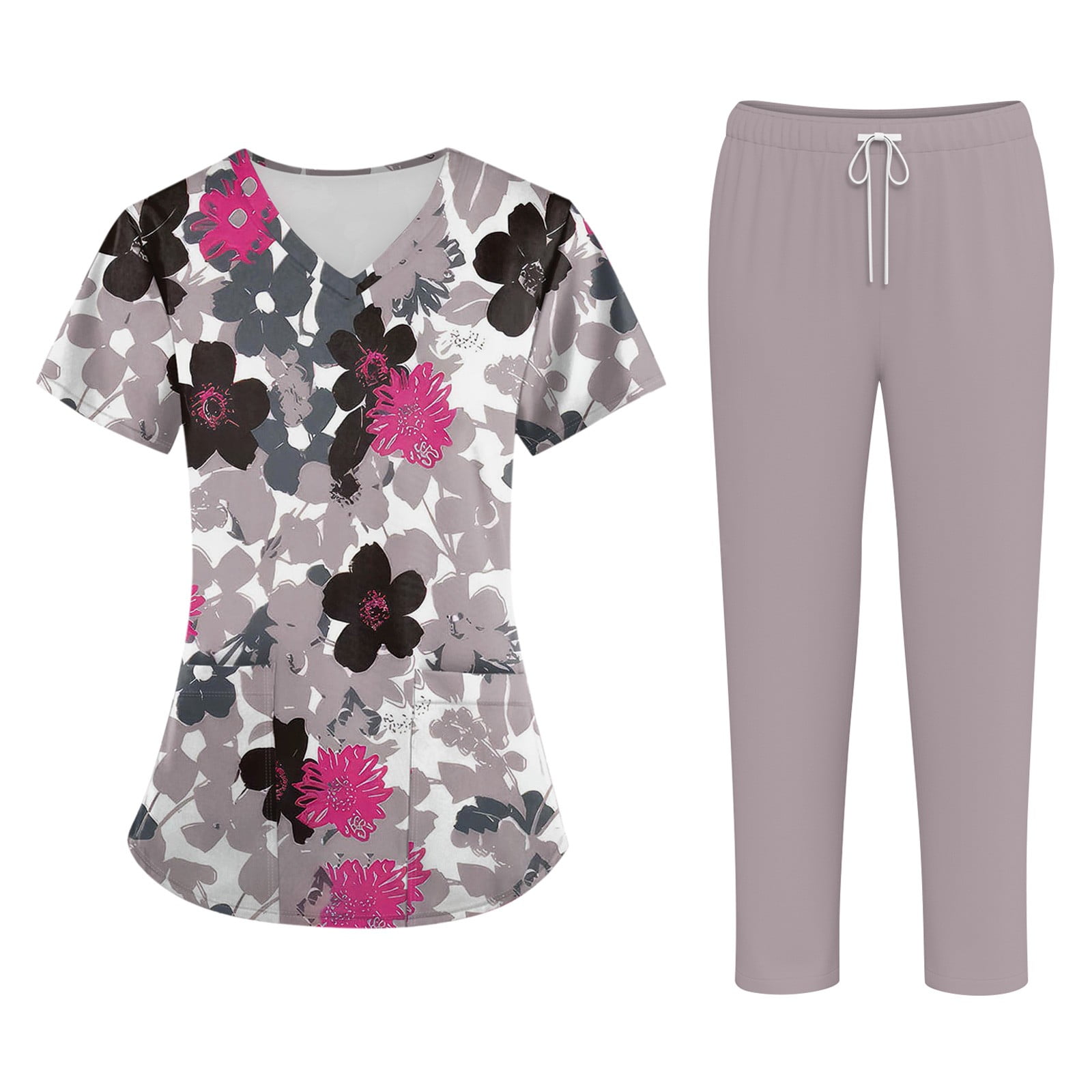 Black Scrubs For Women,Scrub Sets For Woman Short Sleeve Animal Flower ...