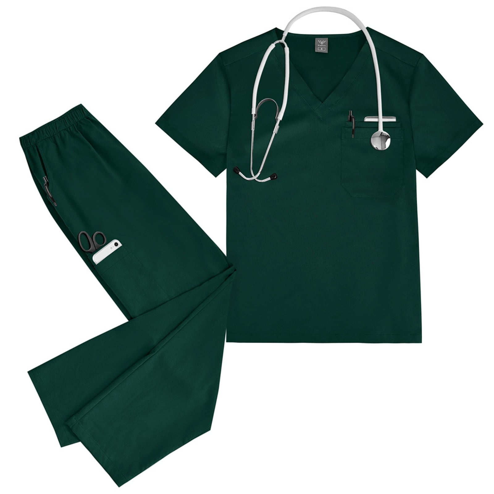 Black Scrubs Sets for Women Plus Size Scrub Set Stretchy V-Neck Scrub ...