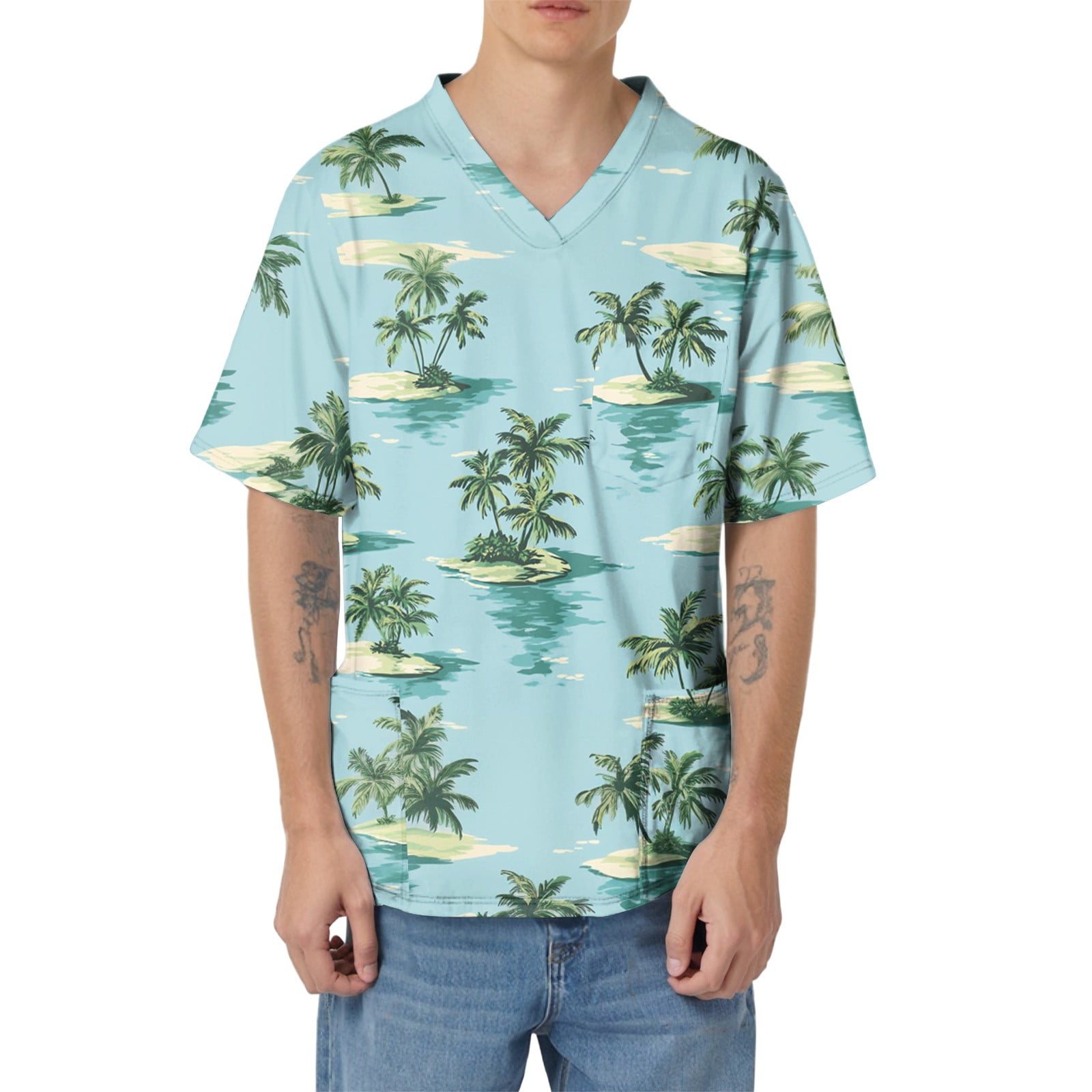 Black Scrubs Vacation Fall Short Sleeve Scrub Men with Designs Plus ...