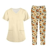 Black Scrubs for Women, Halloween Nursing 2025 Plus Size Medical Scrub ...