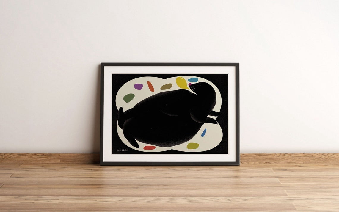 Black Seal Animal Illustration Children Room Wall Art Unframed Paper ...