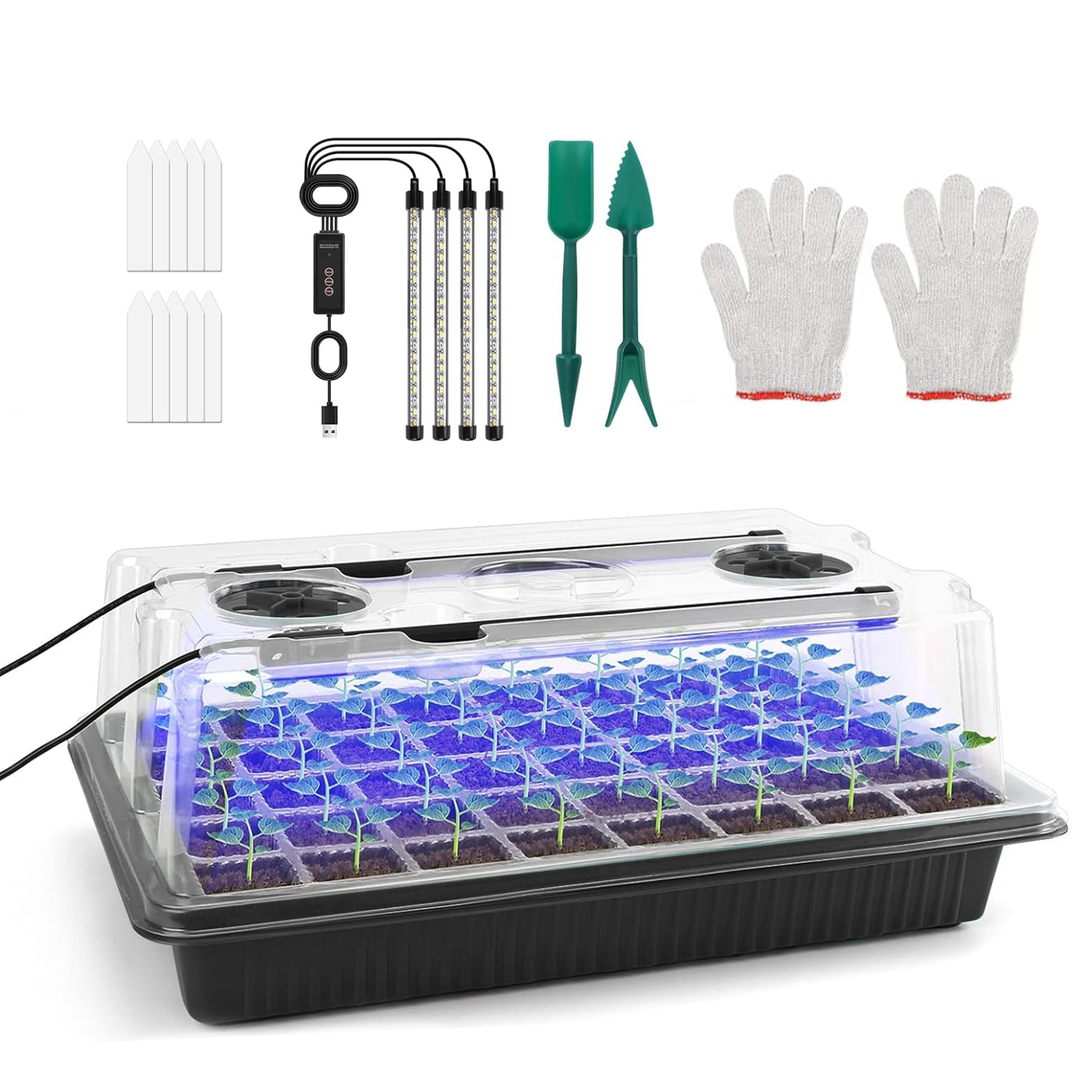 ONEFIND Seed Starter Tray with Light, 40-Cell Kit with Dome, Seedling ...