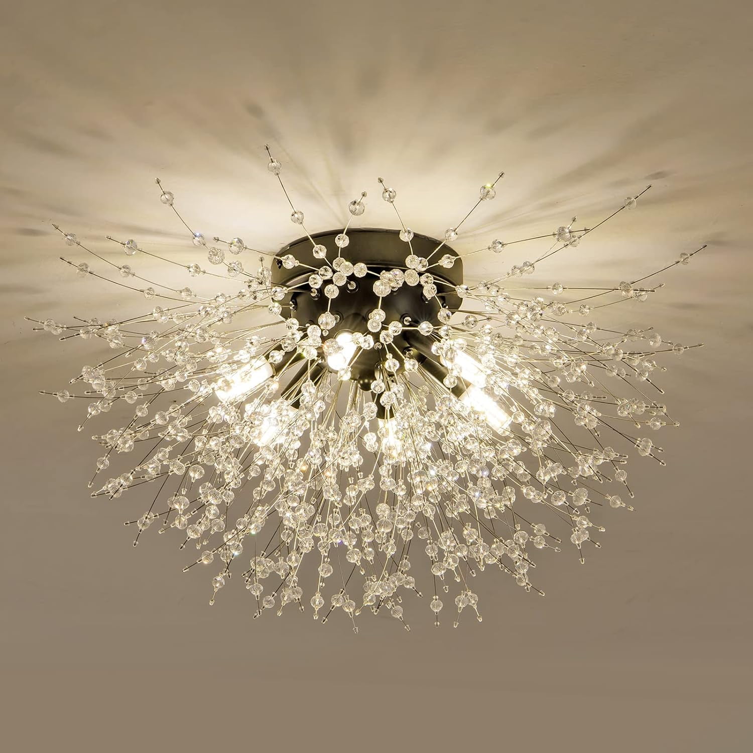Black Semi Flush Mount Ceiling Light Fixture, Modern Sputnik Firework ...
