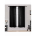 Black Semi Sheer Linen Blend Farmhouse Curtains, 84 Inch Length, Set Of ...