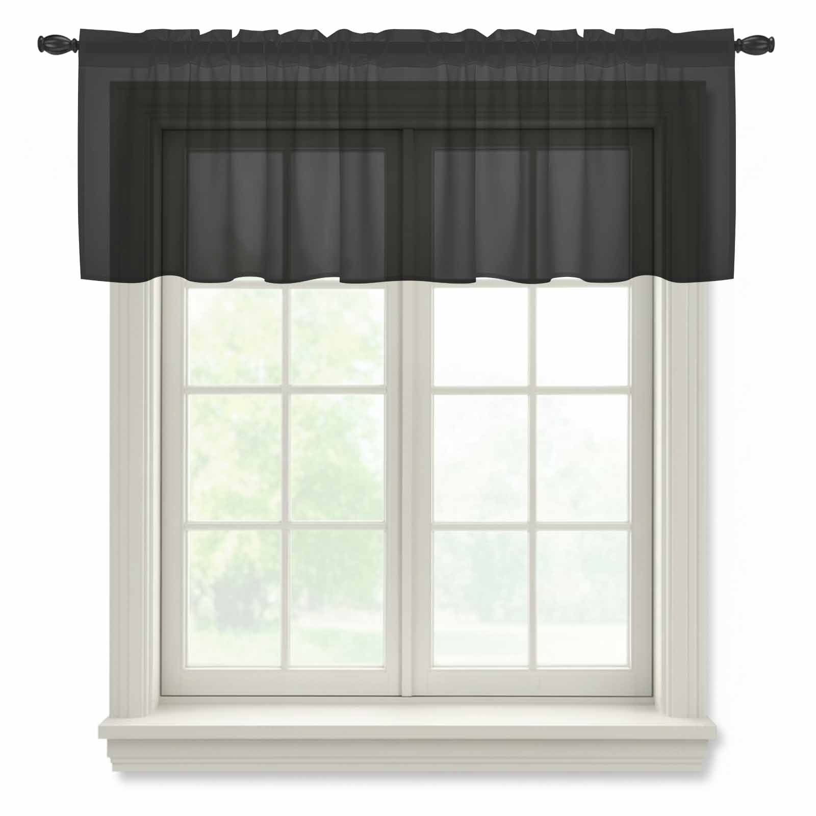 Black Semi Sheer Valance Curtains Solid Color Voile Valances Curtain ...