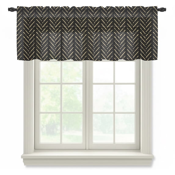 Black and Semi Sheer Valance Curtains, Yellow Striped Geometric Voile ...