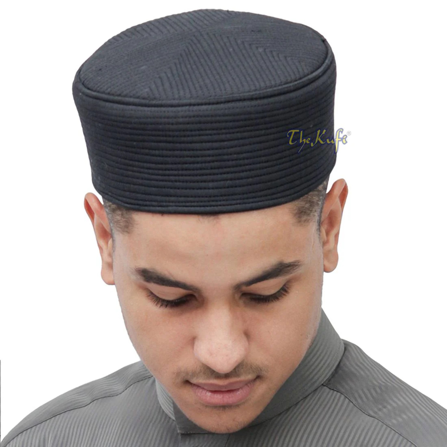 Black Semi-Rigid Kufi Cap Padded Round-Top Straight-Stitch Prayer Hat ...