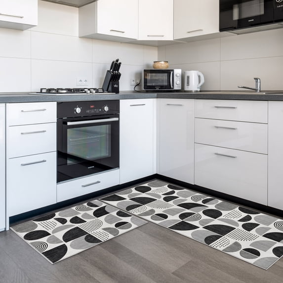 Black Semicircles 2 Pieces Non-Slip Kitchen Mat Set, Boho Art Modern ...