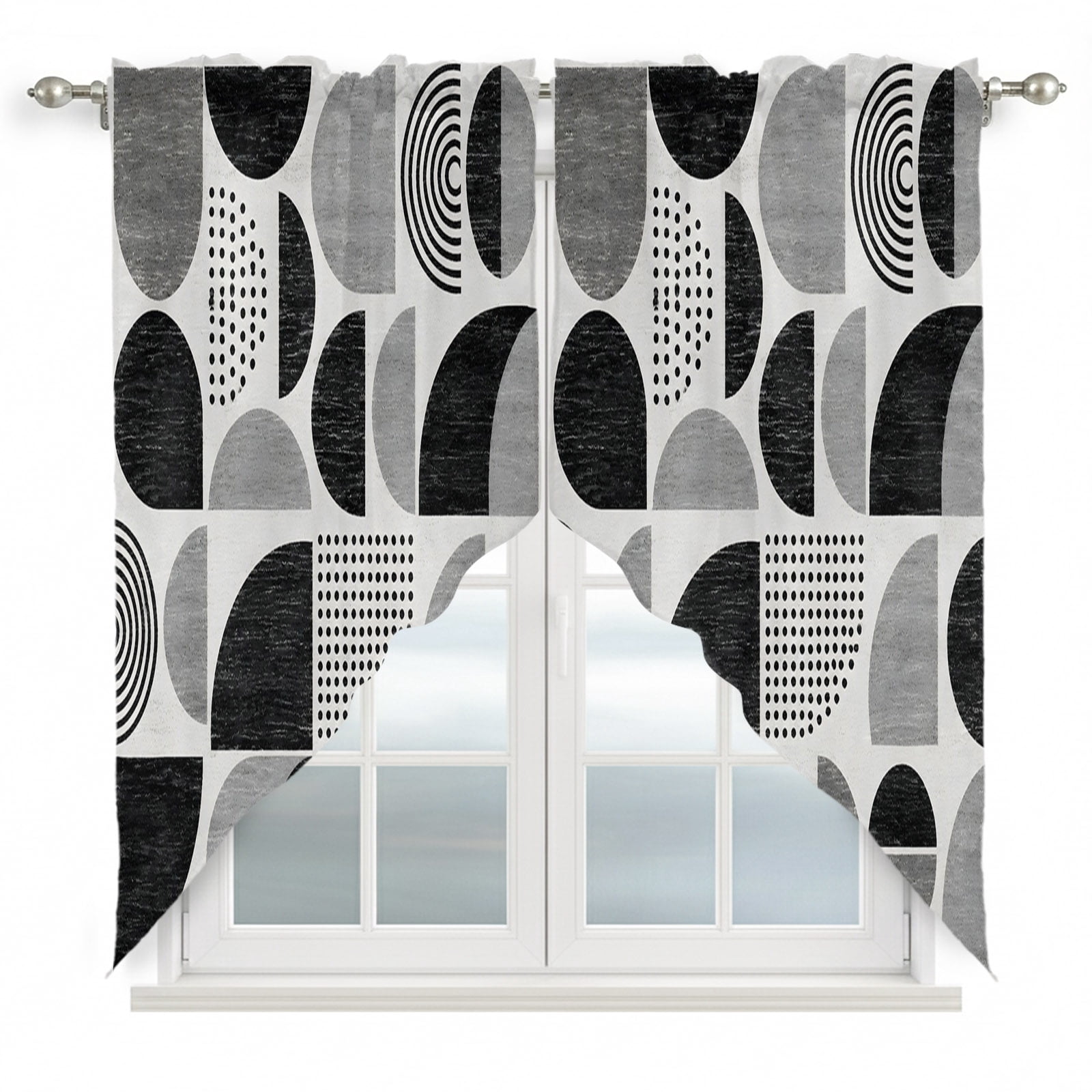 Black Semicircles Swag Valances for Windows 2 Pack Boho Art Modern ...