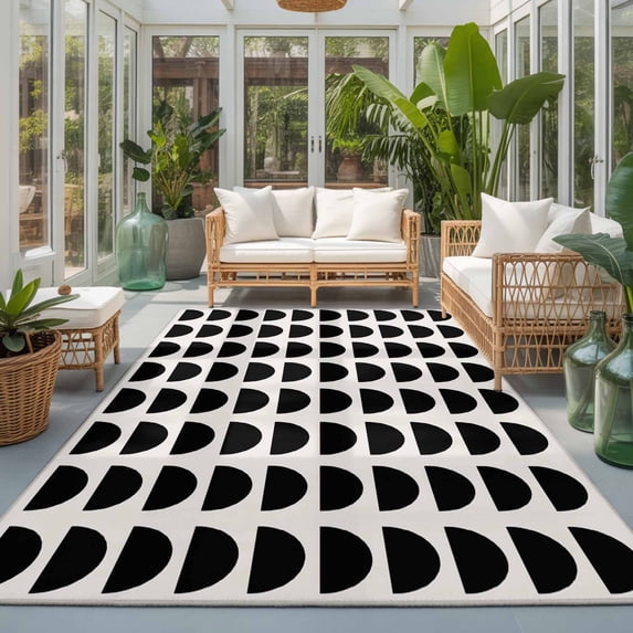 Black Semicircles Washable Living Room Rugs 5'x7', Boho Layered Modern ...