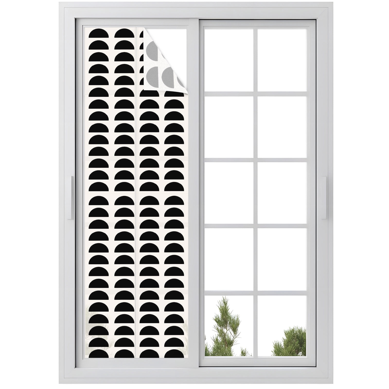 Black Semicircles Window Privacy Film, Boho Layered Modern Charcoal ...