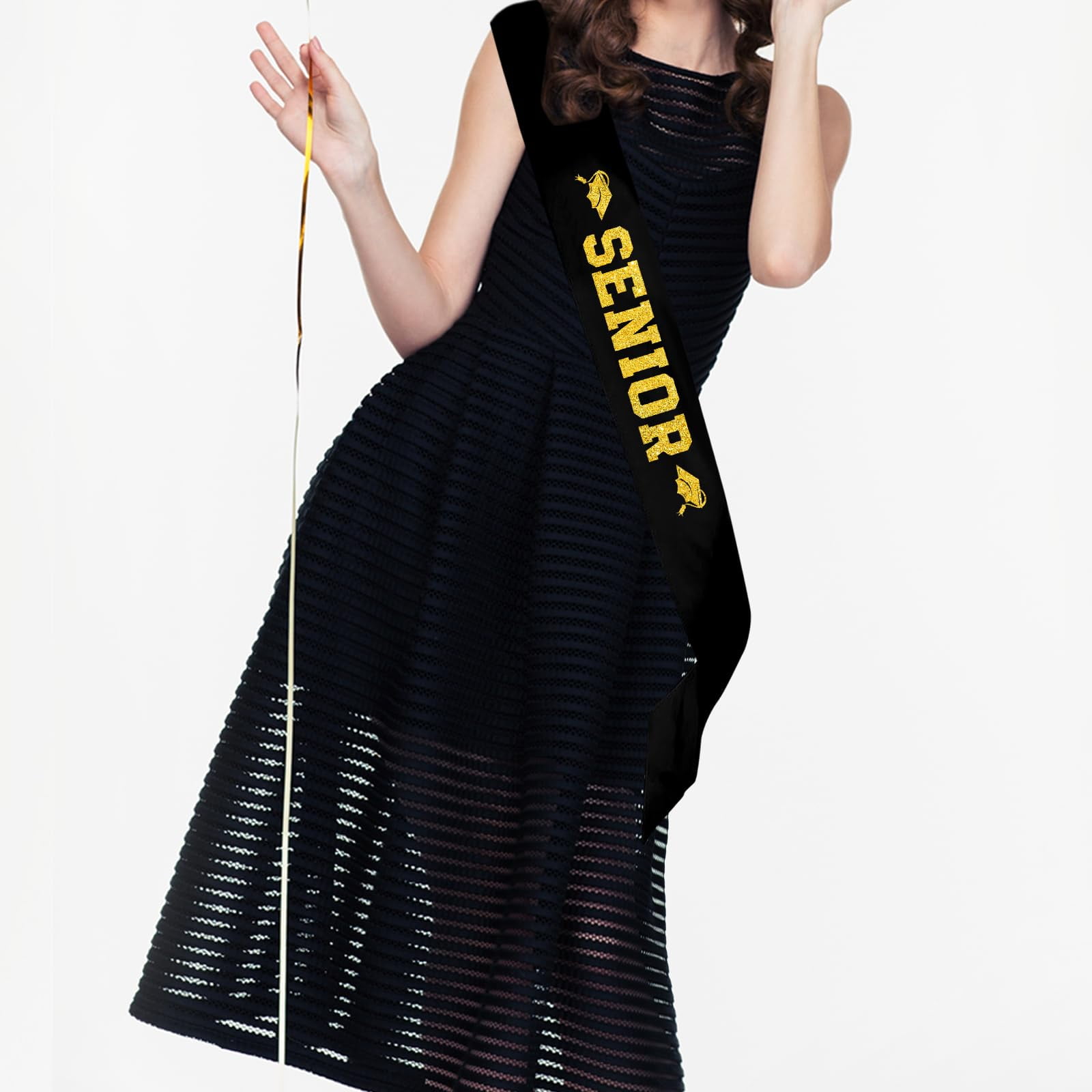 Black Senior Satin Sash STF9 with Gold Glitter Letters - Class of 2025 ...