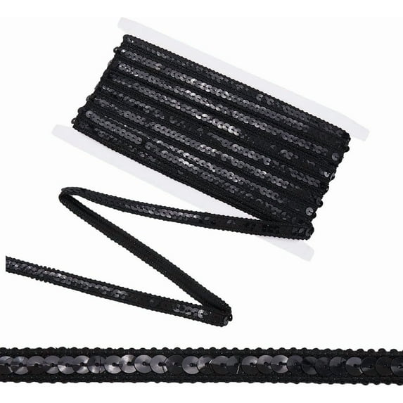 Black Sequin Bead Fabric Trim Flat Sequins Beaded Strip Woven Gimp ...