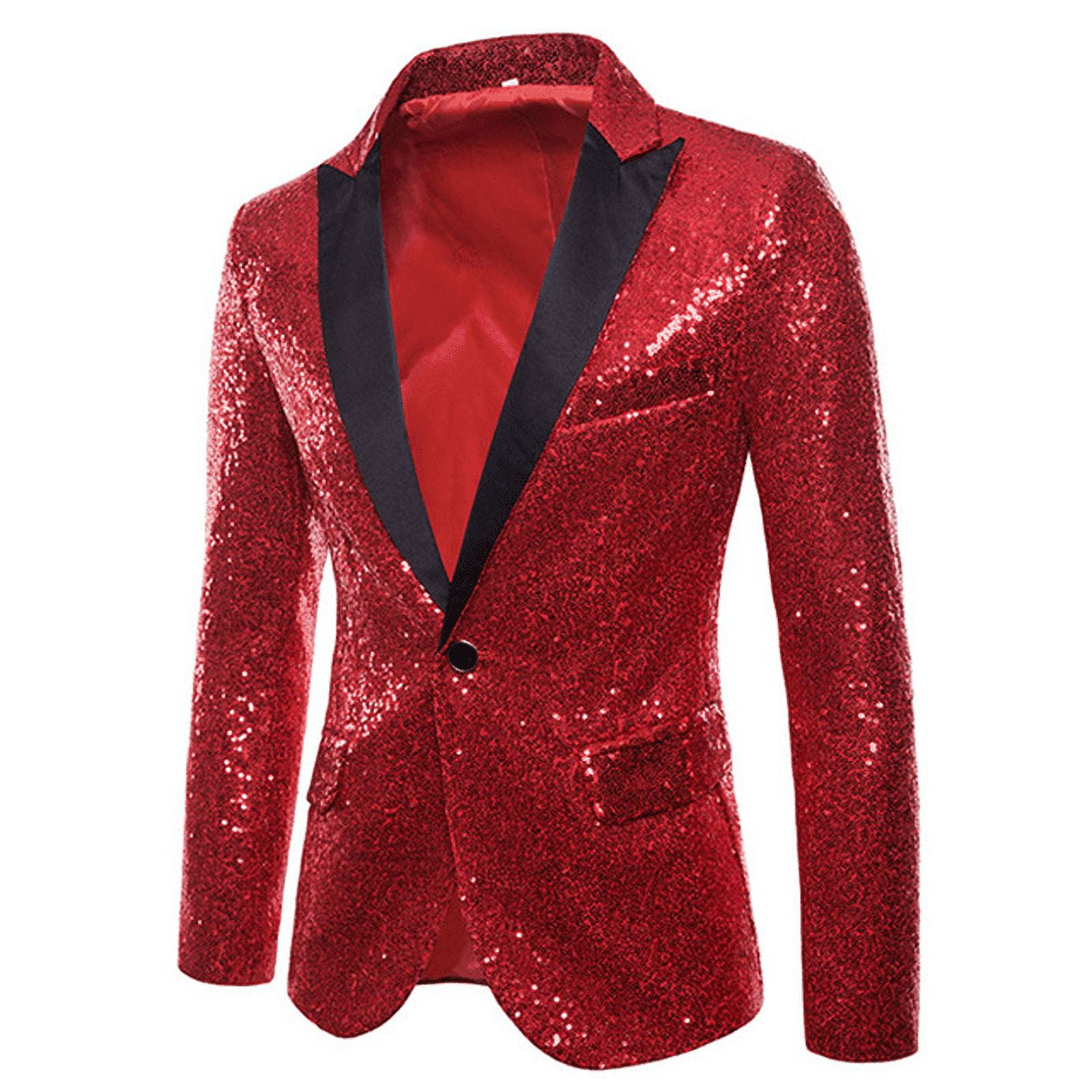 Black Sequin One Button Shawl Collar Suit Jacket Men Bling Glitter ...