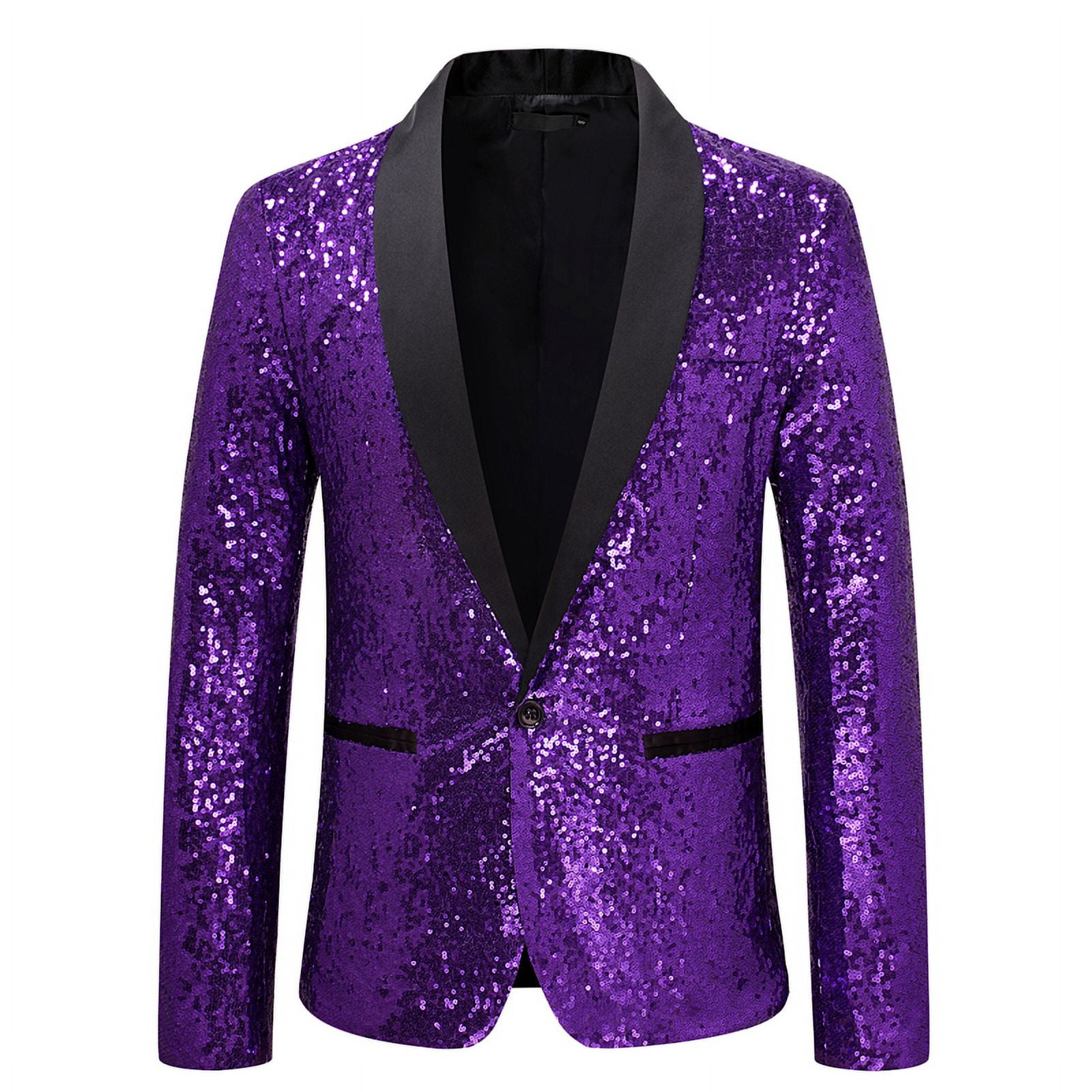 Black Sequin One Button Shawl Collar Suit Jacket Men Bling Glitter ...