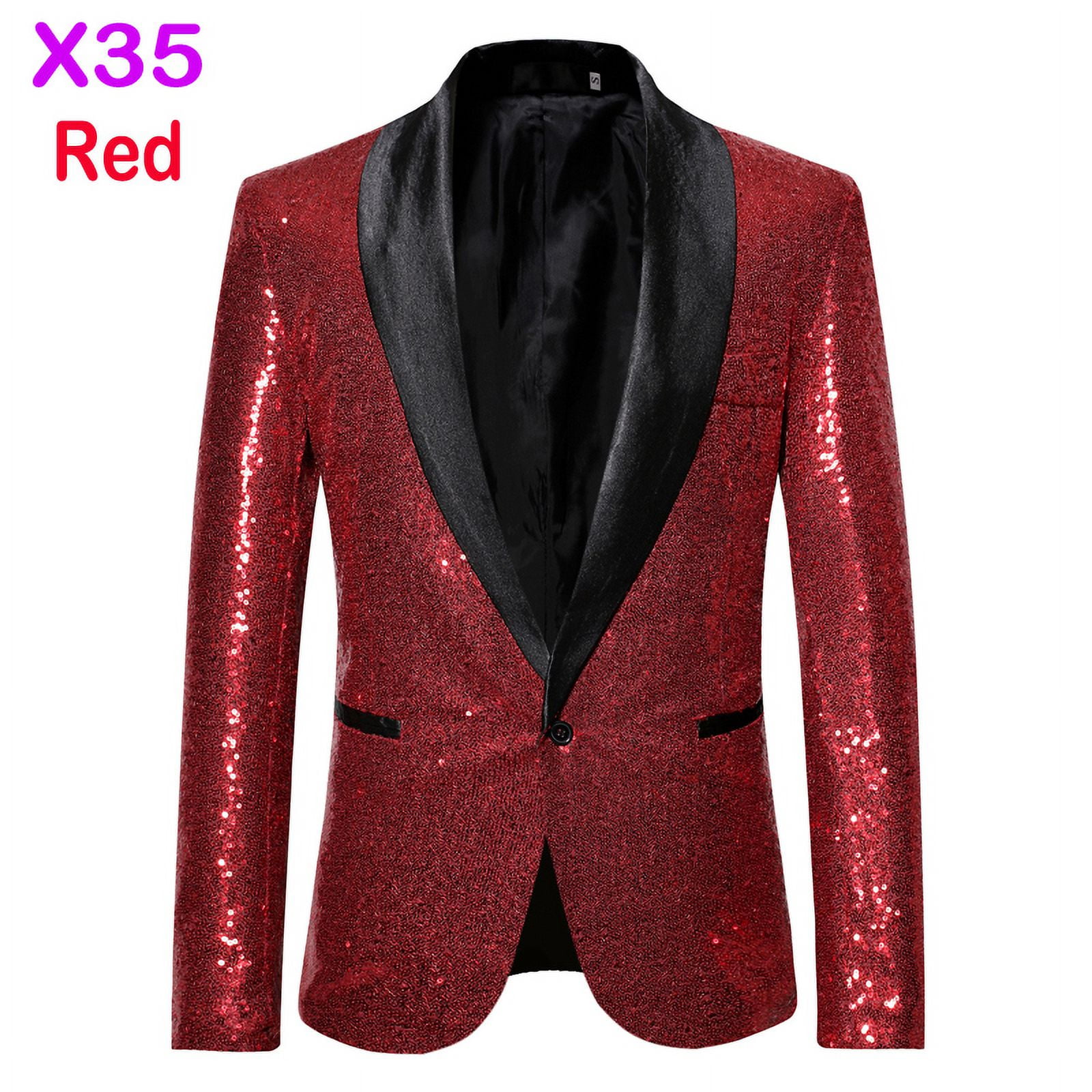 Black Sequin One Button Shawl Collar Suit Jacket Men Bling Glitter ...