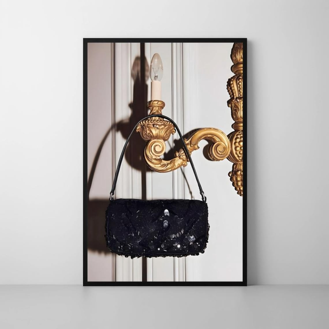 Black Sequin Purse Glam Fashion Wall Art Poster, Unframed Canvas Size ...