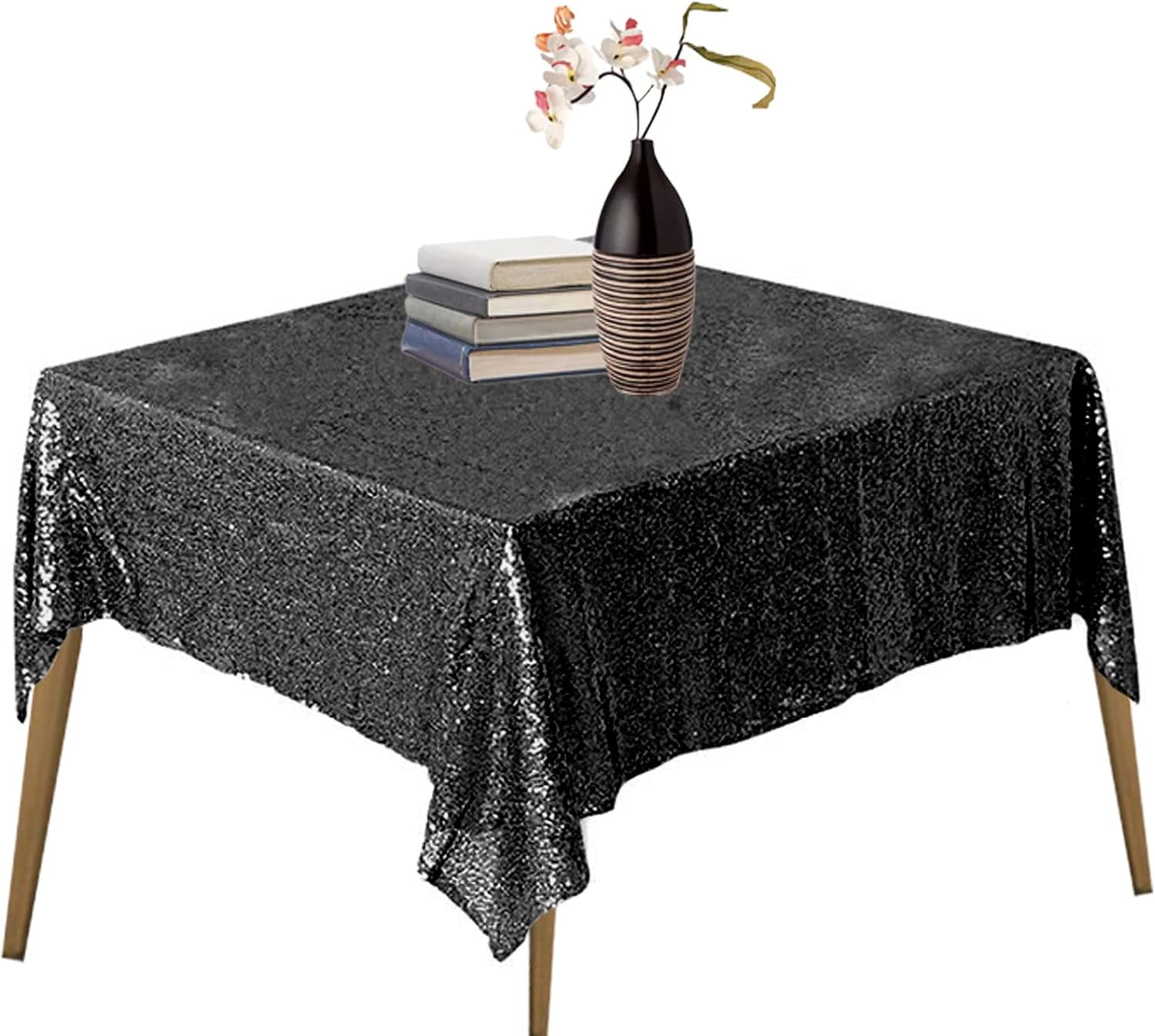 Black Sequin Tablecloth 50" x 50" Square Glitter Table Cover Metallic ...