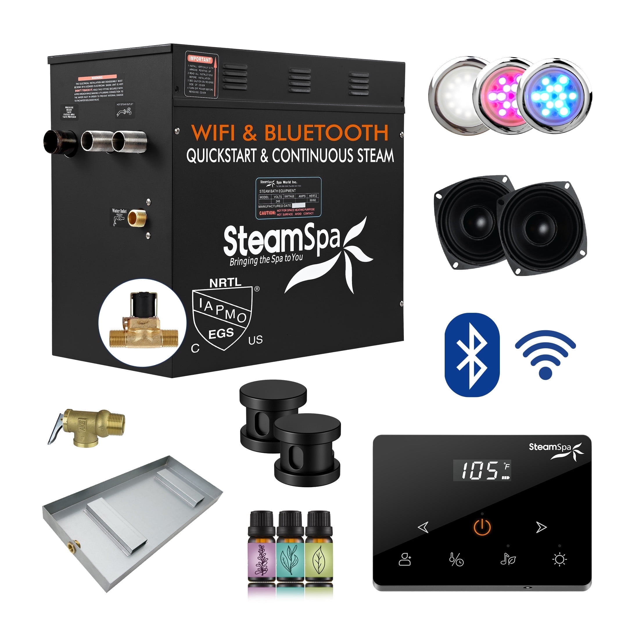 Black Series 12KW Steam Bath Generator with Fully Wireless Remote ...