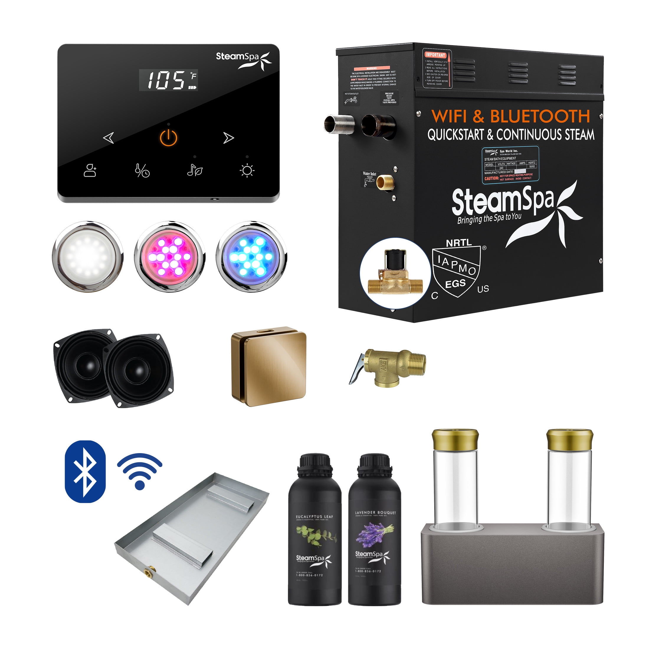 Black Series 7.5KW Steam Bath Generator with Wireless Remote, BLUETOOTH ...
