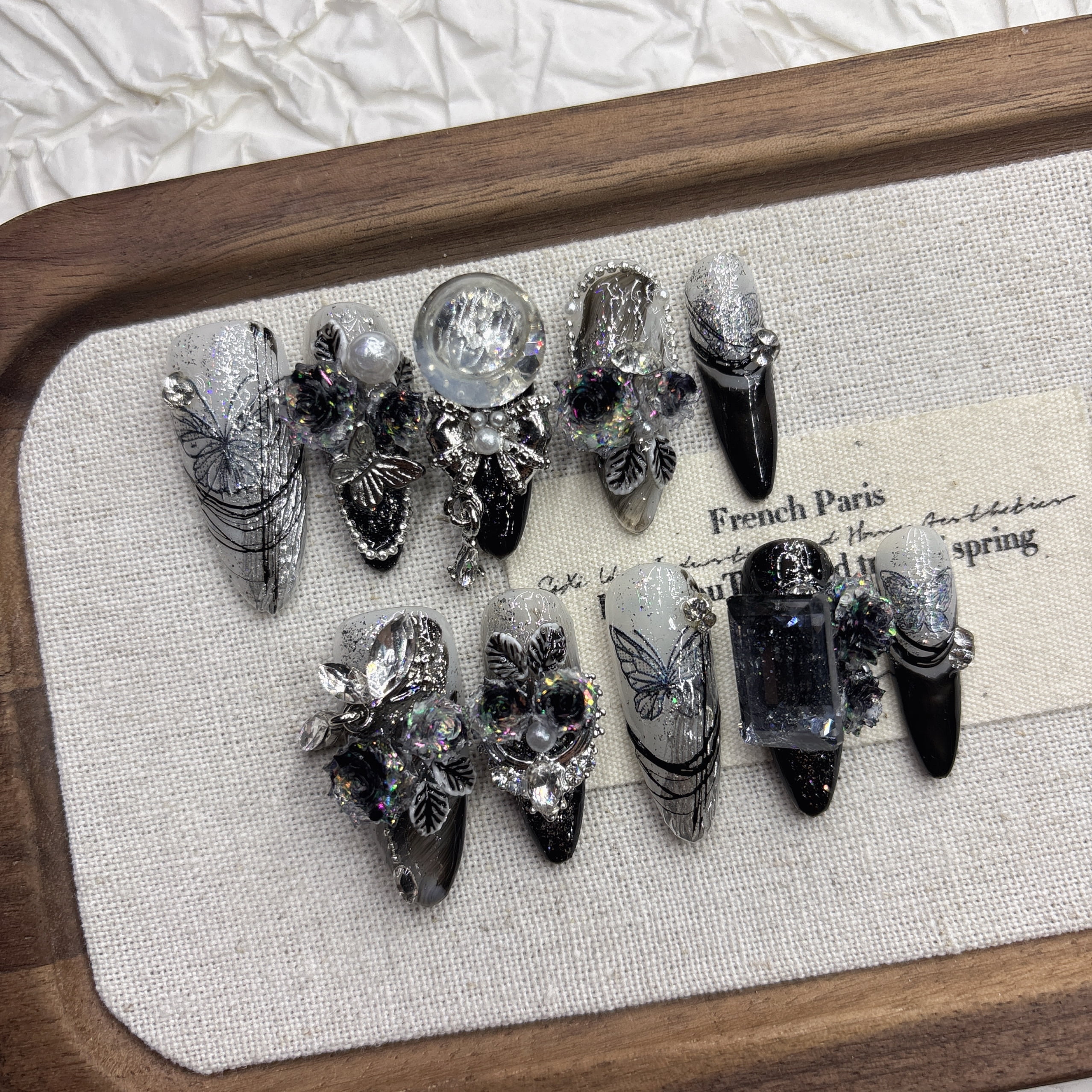 Black Series Butterfly 3D Relief Handmade Fake Nails High-end Elegant ...