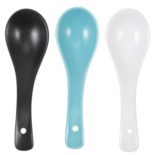 Black Serving Utensils Ceramic Spoon Rice Spoons Korean Porcelain Soup ...