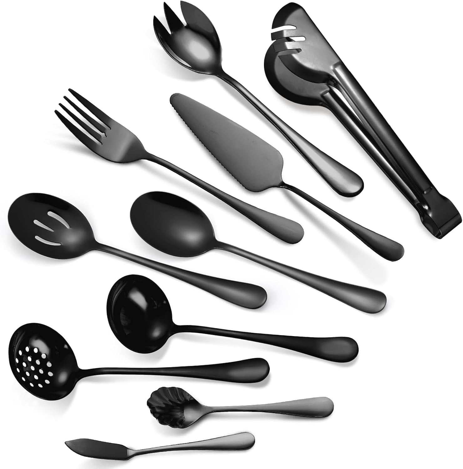 Black Serving Utensils Set 10-Piece Stainless Steel Kitchen Catering ...
