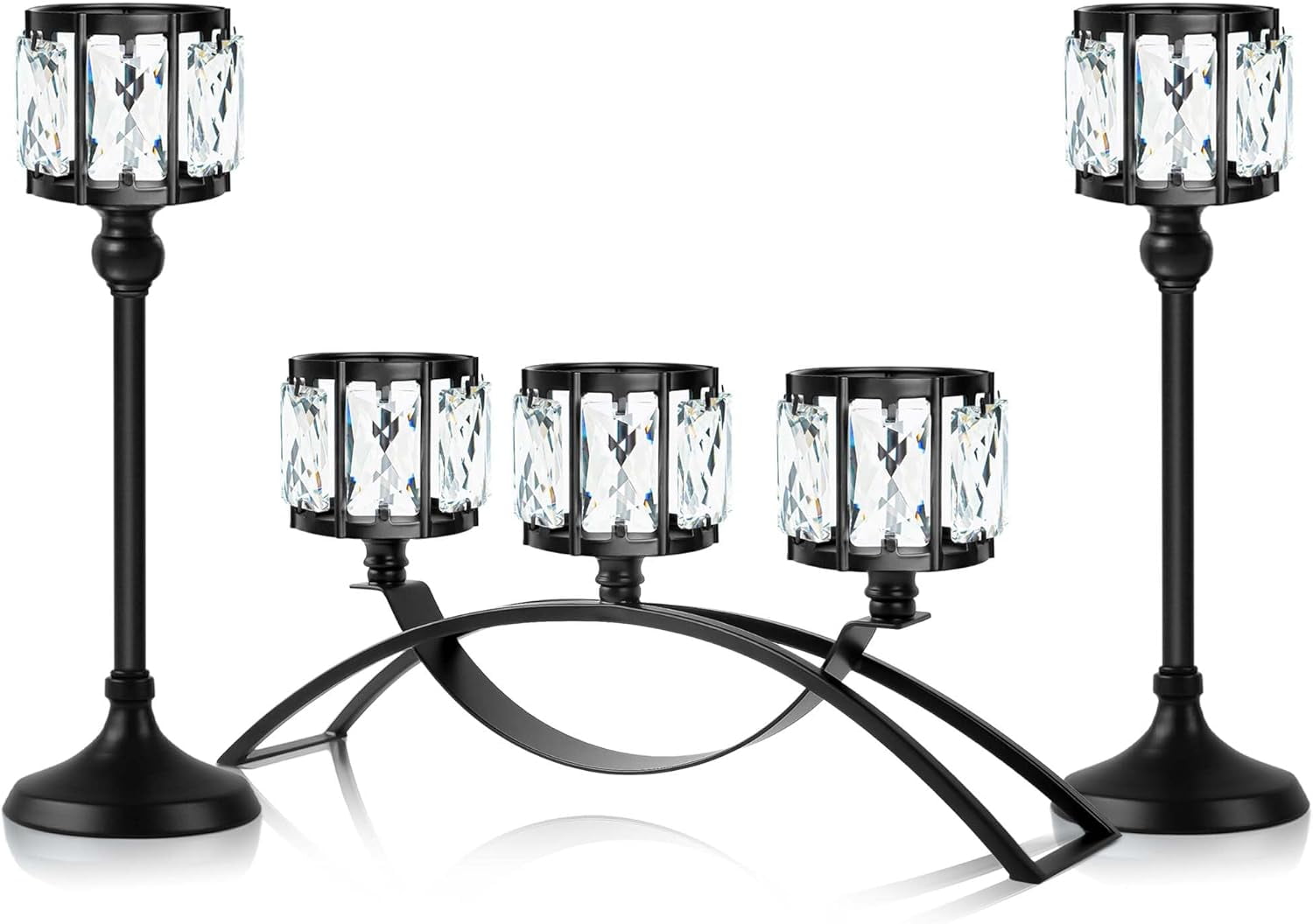 Black Set of 3 Crystal Candle Holders Arched - Elegant Tabletop ...