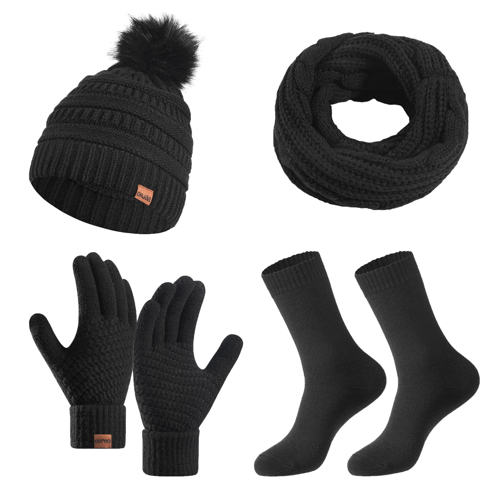 Black Set Woman Fashion Casual Winter Keep Warm Solid Knitted Hat Scarf ...