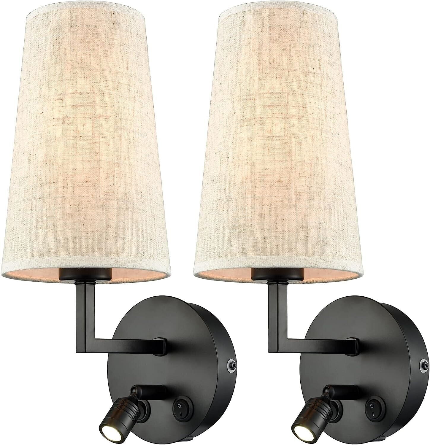 MOOSE Black Wall Sconces with Beige Fabric Shade USB Port On Off Switch ...