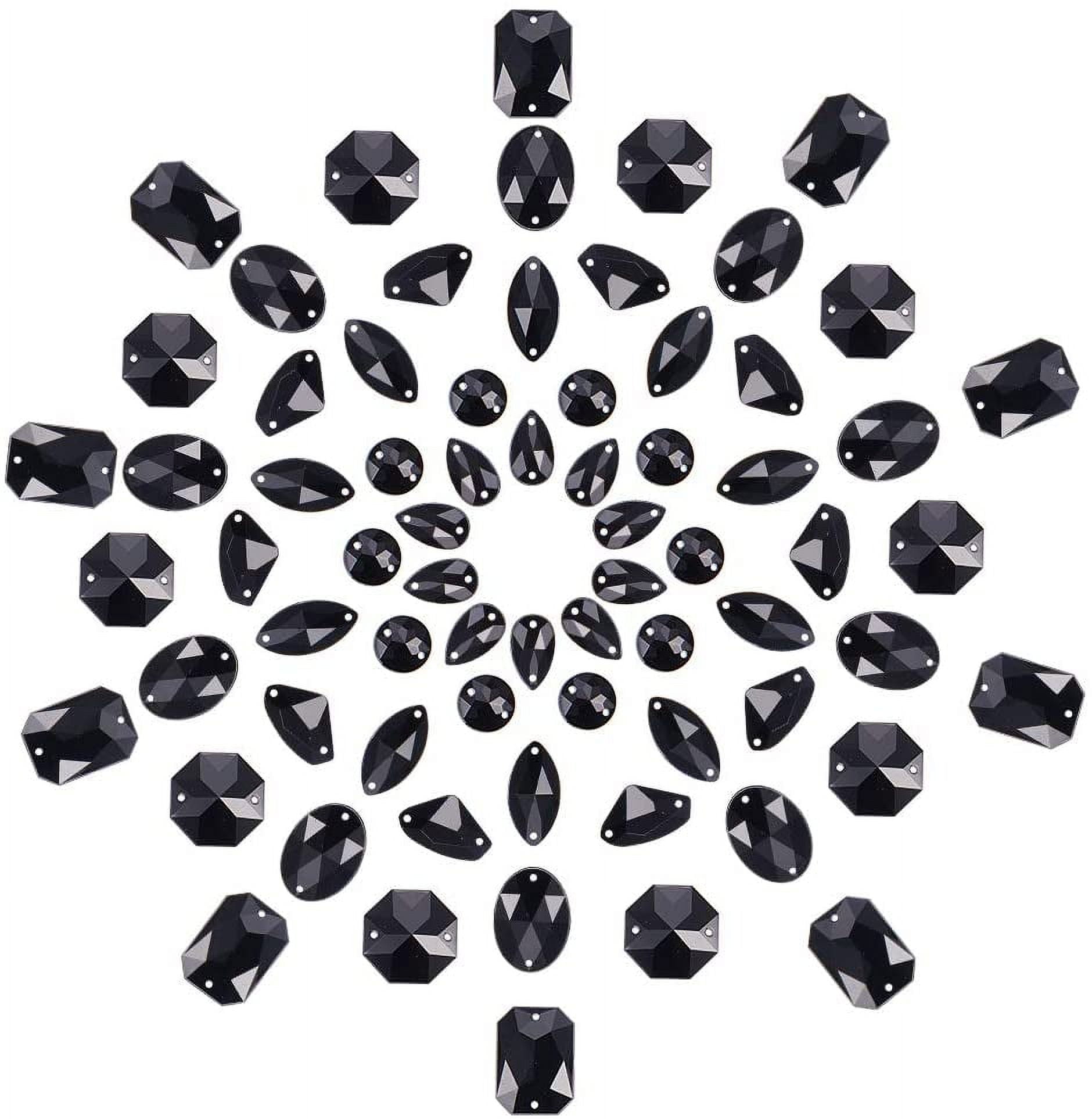 DIY Black Sew On Rhinestones 70pcs 7 Styles Acrylic Faceted Flatback ...