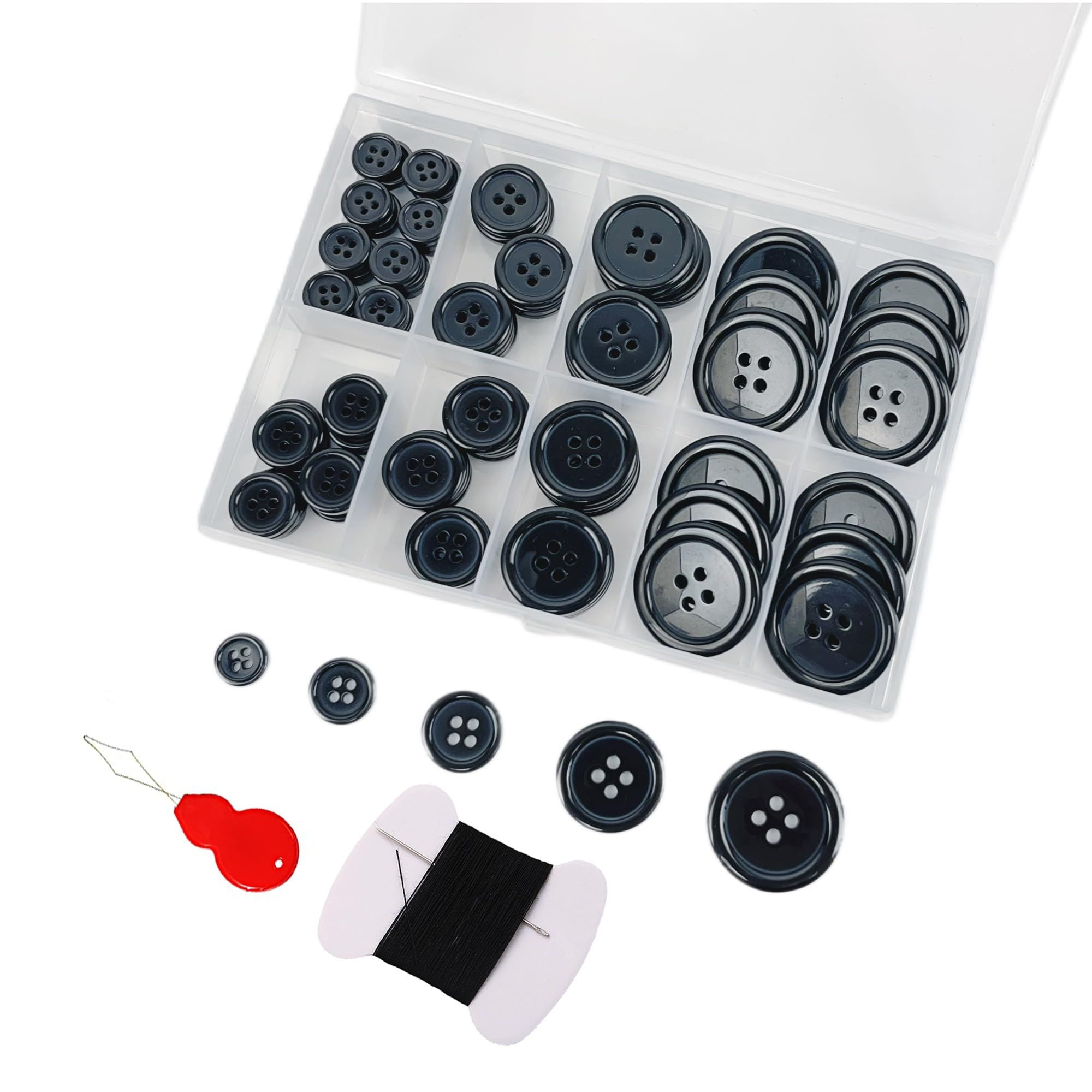 Black Sewing Buttons Kit, 5 Sizes 4-Hole Craft Buttons, Including ...