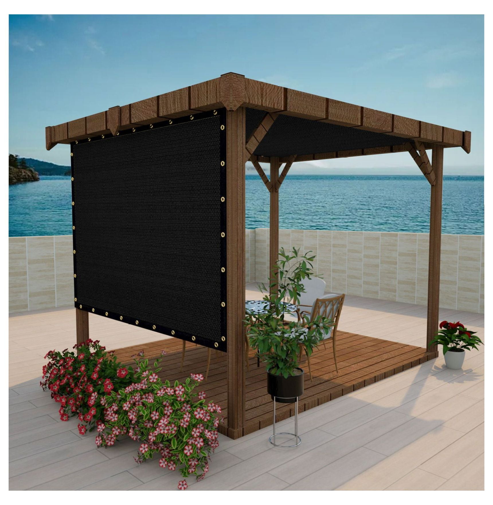 Black Shade Cloth with Grommets 185 GSM - Sun Shade Fabric for Pergola ...