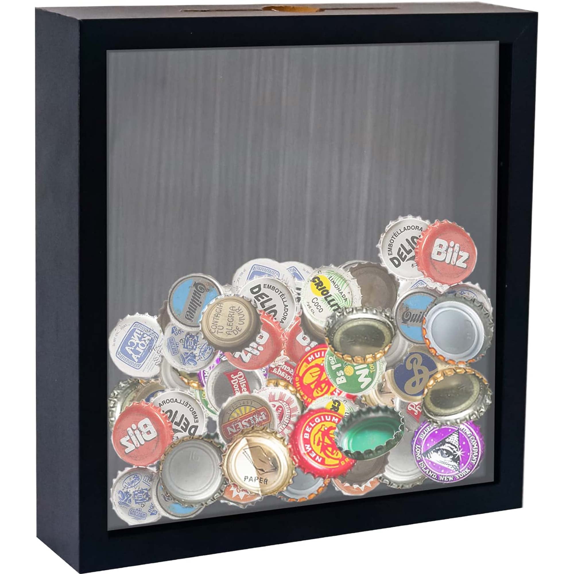 Black Shadow Box Frame Wood Collection Case With Slot on top 8 x 8 ...