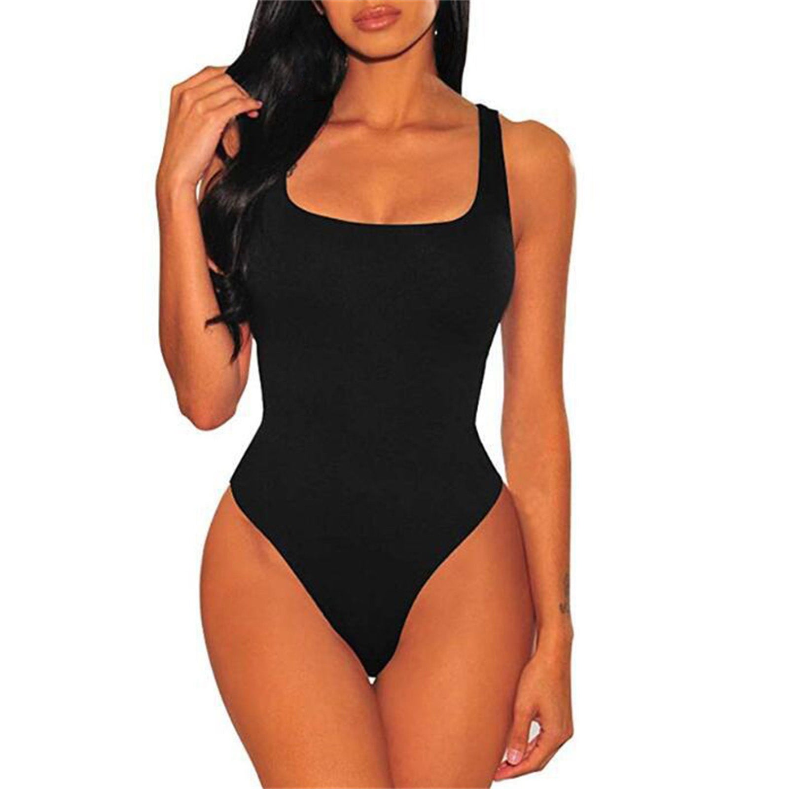 Black Shapewear Bodysuit Women Polyester Underwear Crew Neck Long Sleeve Leggings Slim Top One ...