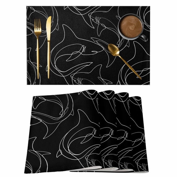 Black Shark Placemats Set of 4 Black White Line Abstract Art Place Mats ...