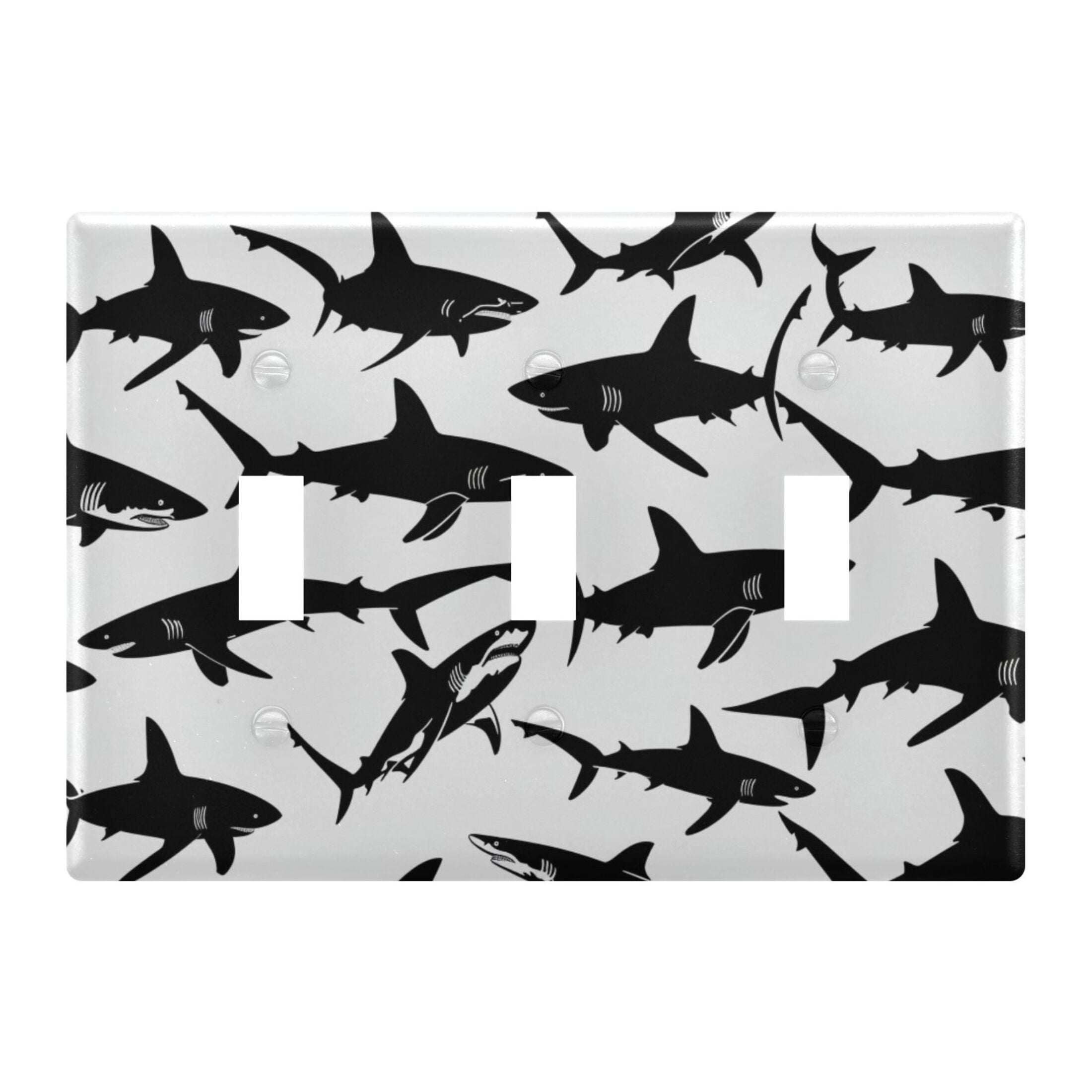Black Shark Silhouettes Light Switch Plate Covers 3 Gang Wall Plate ...