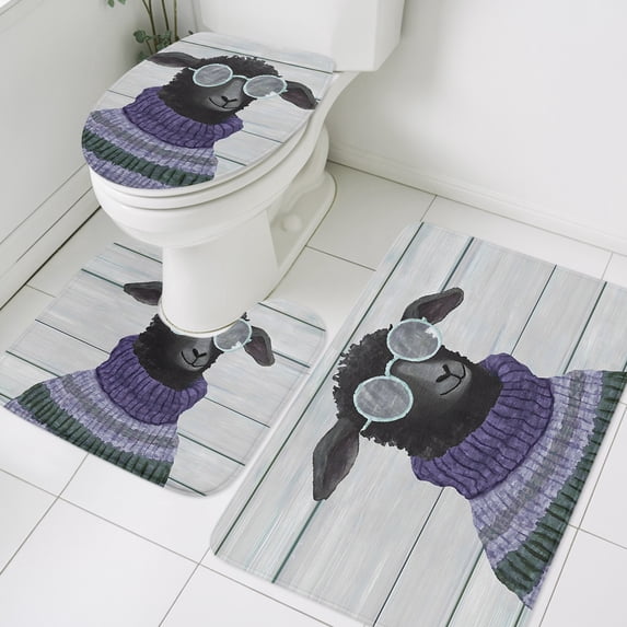 Black Sheep Bathroom Rugs Set Glasses Purple Sweater Wood Grain Funny ...