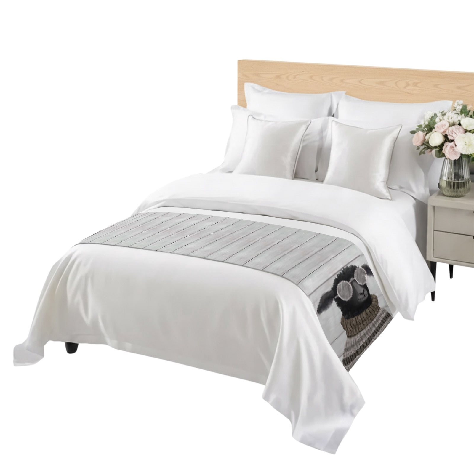 Black Sheep Bed Runner Cal King Size Glasses Brown Sweater Wood Grain ...