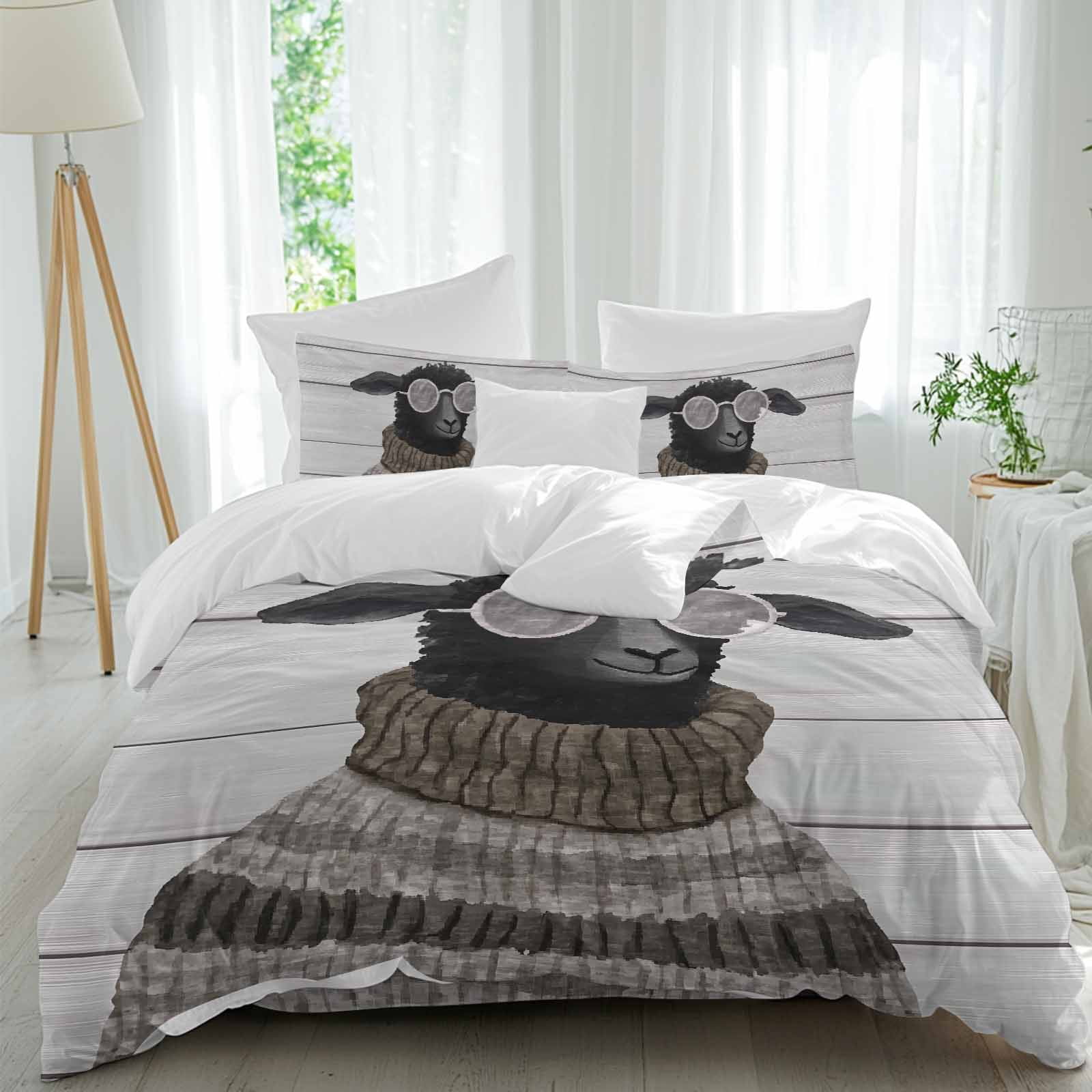 Black Sheep Bedding Duvet Cover Set Full Size 4 Pieces, Glasses Brown ...