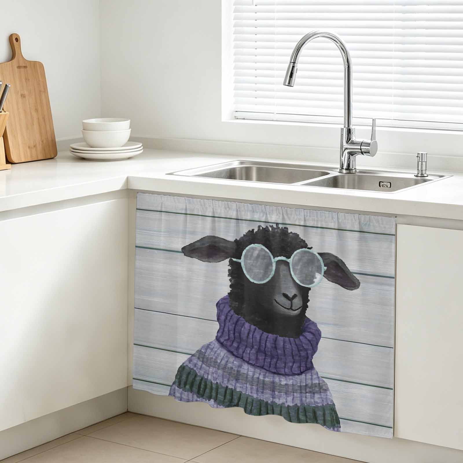 Black Sheep Cabinet Curtains for Kitchen 28"W x 35"L, Glasses Purple ...